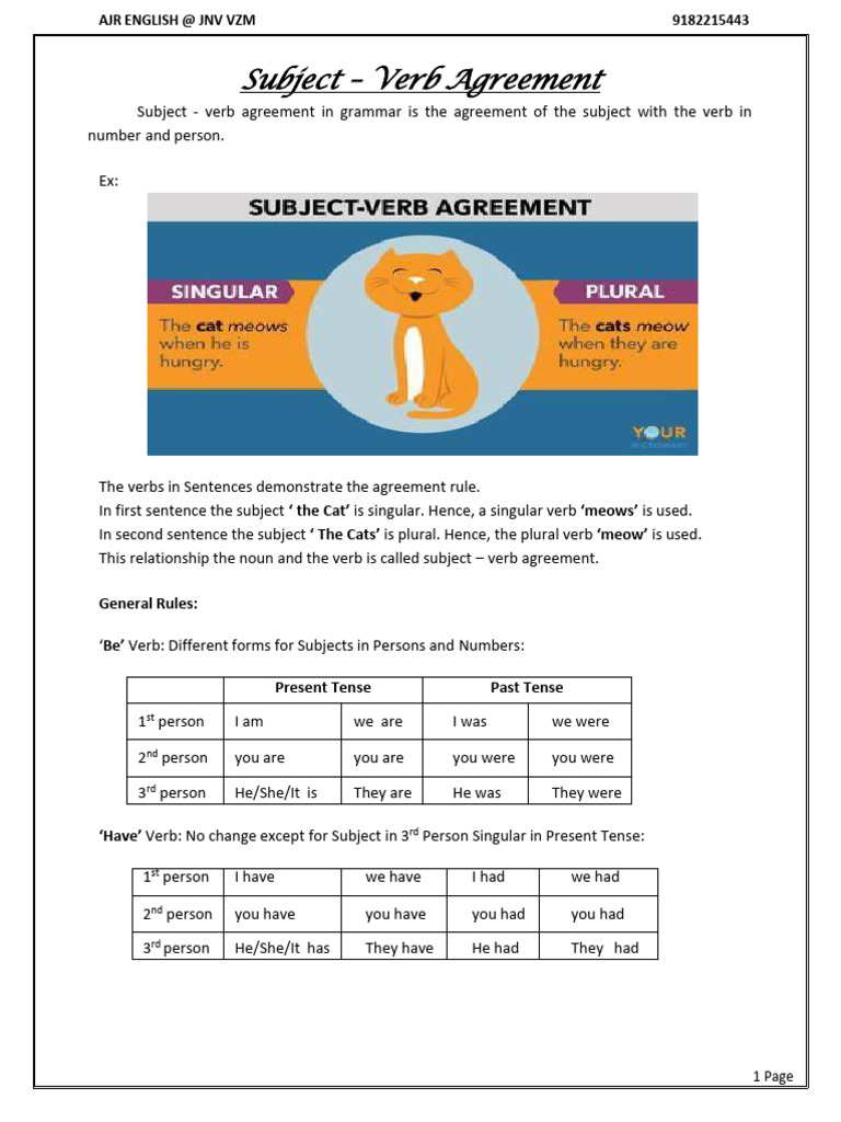 Subject - Verb Agreement | PDF | Grammatical Number | Subject (Grammar)