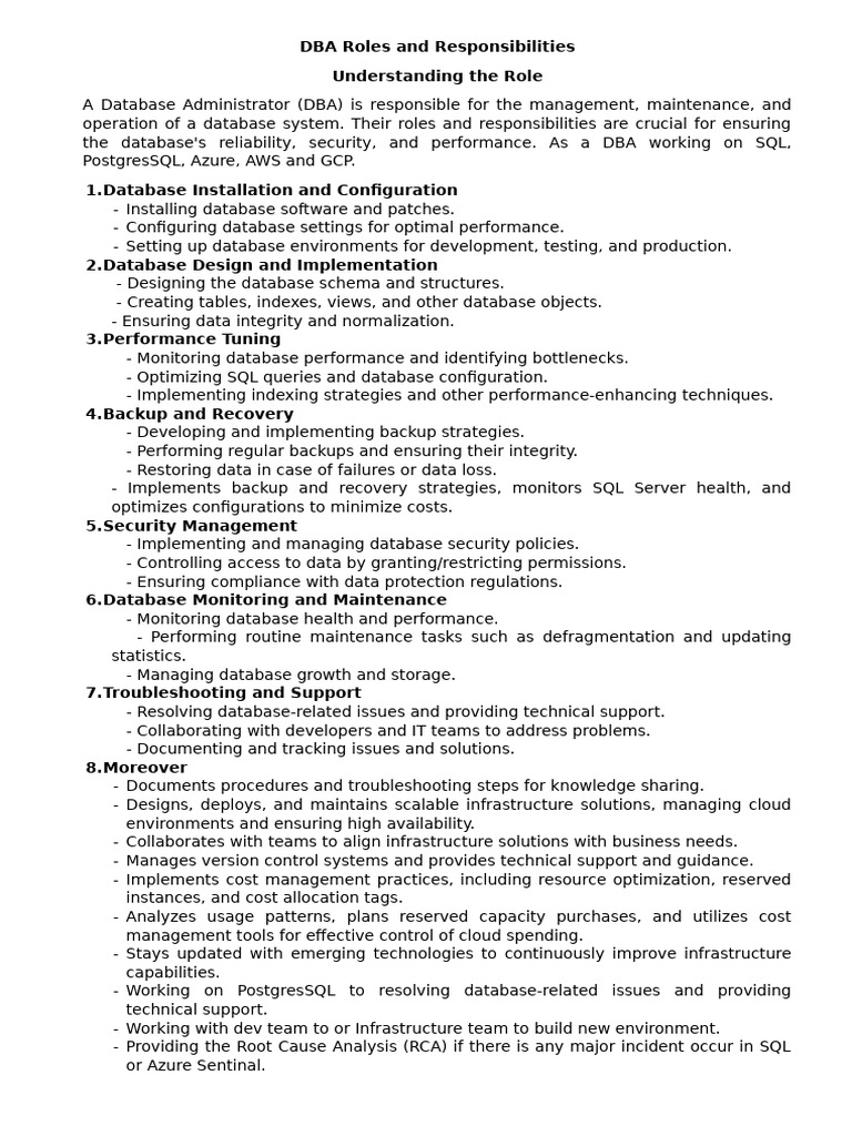 DBA Roles and Responsibilities | PDF