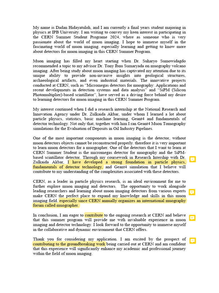 Motivation Letter CERN Summer Programme | PDF | Particle Physics ...