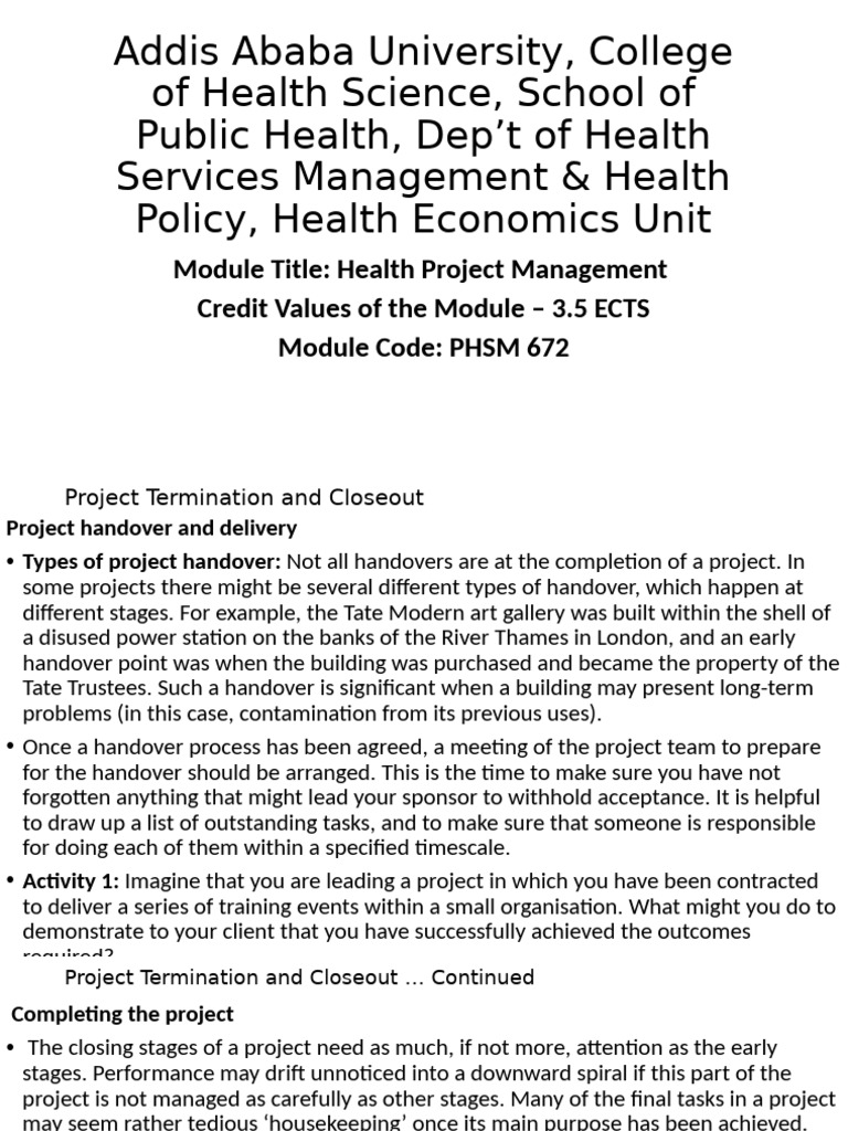 Project Termination and Closeout - Lecture | PDF | Project Management