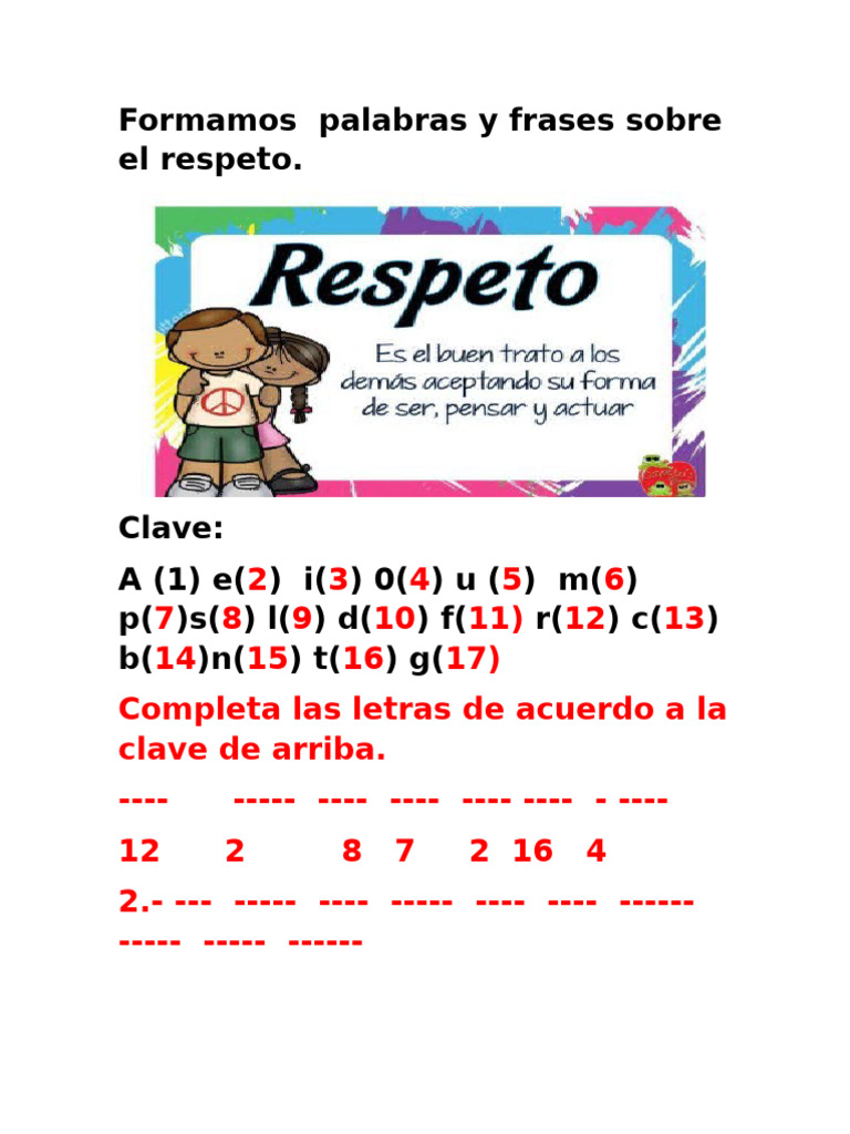 Formamos Palabras y Frases Sobre El Respeto | PDF