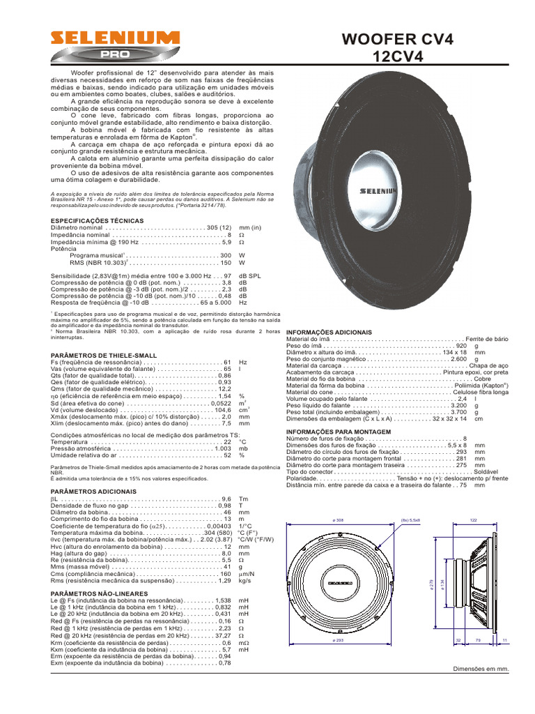 Alto Falante Selenium 12CV4 | PDF