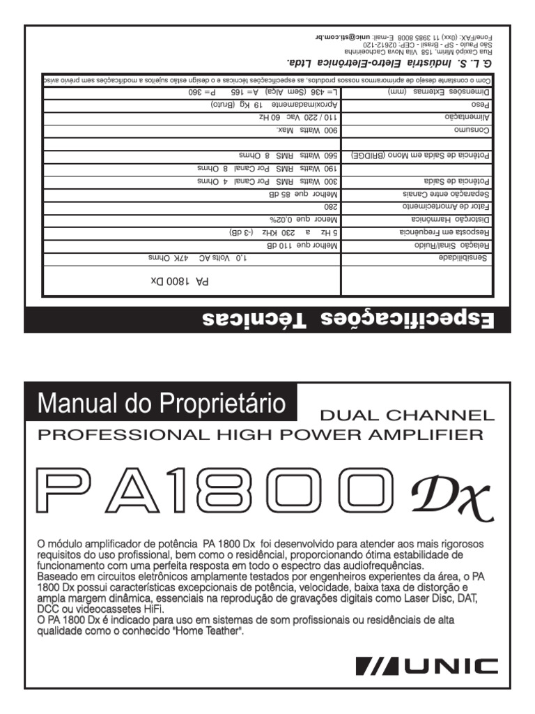Unic PA1800DX Manual | PDF