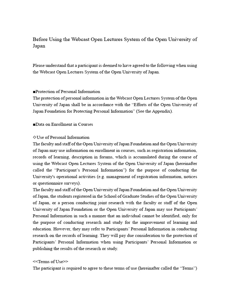 Before Using The Webcast Open Lectures System of The Open University of ...