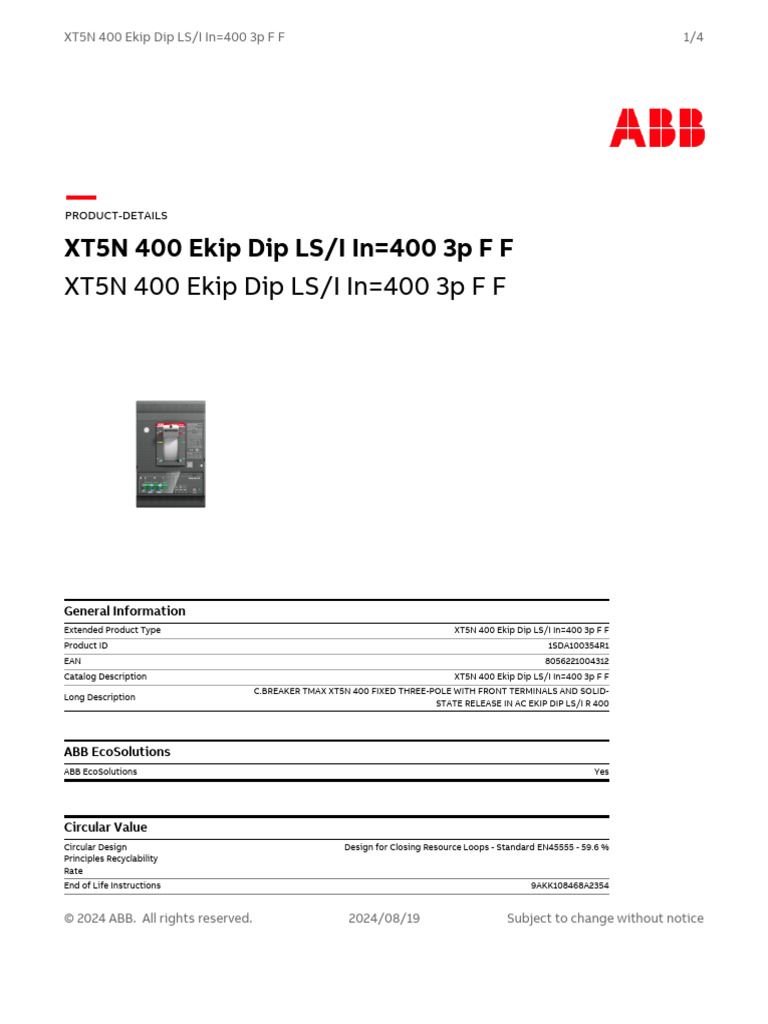 XT5N 400 Ekip Dip LSI-MCCB | PDF