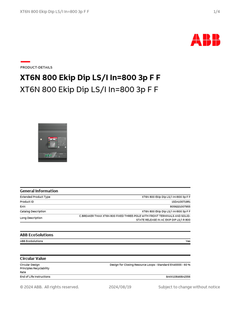 XT6N 800 Ekip Dip LSI-MCCB | PDF