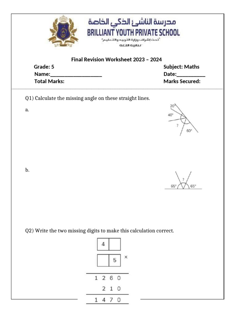 Grade 5 Revision Paper 2024 | PDF