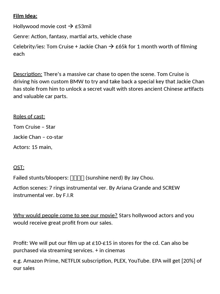 Film Idea 6th Form Task | PDF