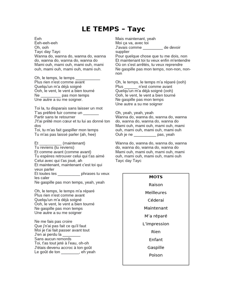 Tayc - Le Temps: Paroles et Thèmes | PDF