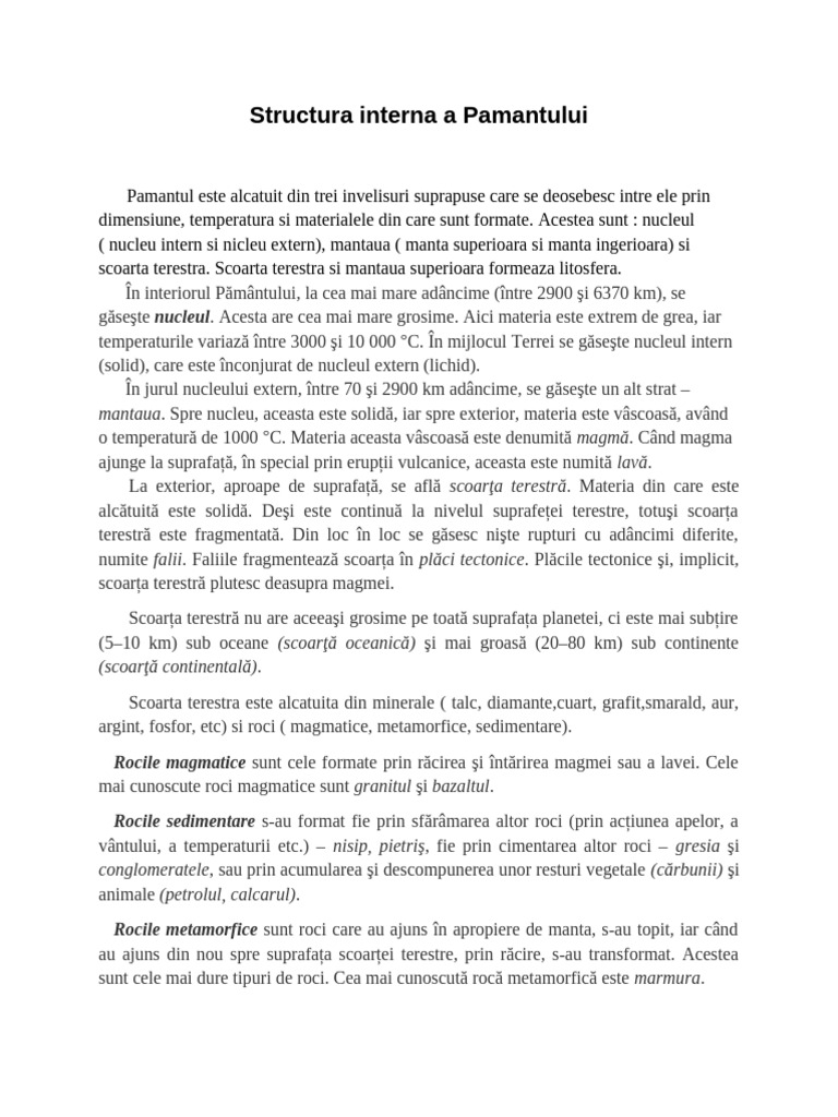 Structura Interna A Pamantului Clasa A 5 A | PDF