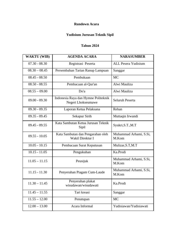 Schedule Fix Acara Yudisium 2024 | PDF