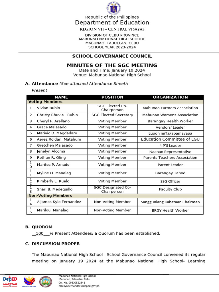 SGC FI2C MOV Minutes of Meeting With CPC | PDF