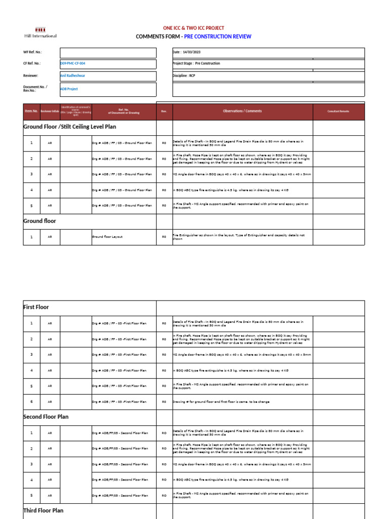 CF 004 ADB RCP Drawing Comment Sheet | PDF