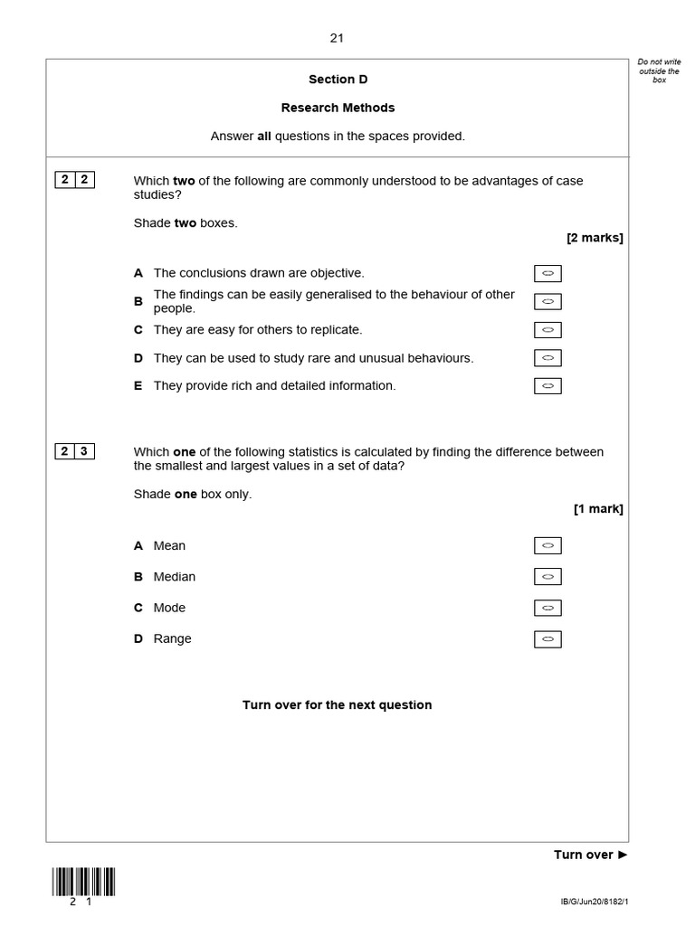 Section D Research Methods All 2 2 Two Two (2 Marks) A B C D E | PDF