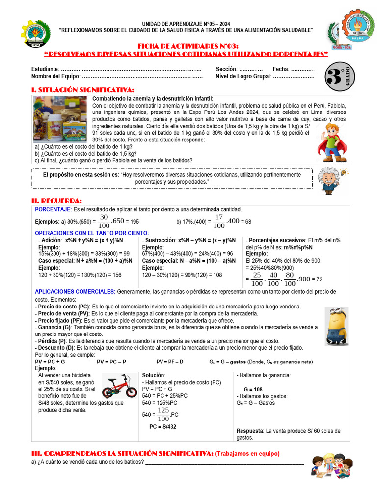 Ficha 3-3ero-Ua5-2024 | PDF | Porcentaje