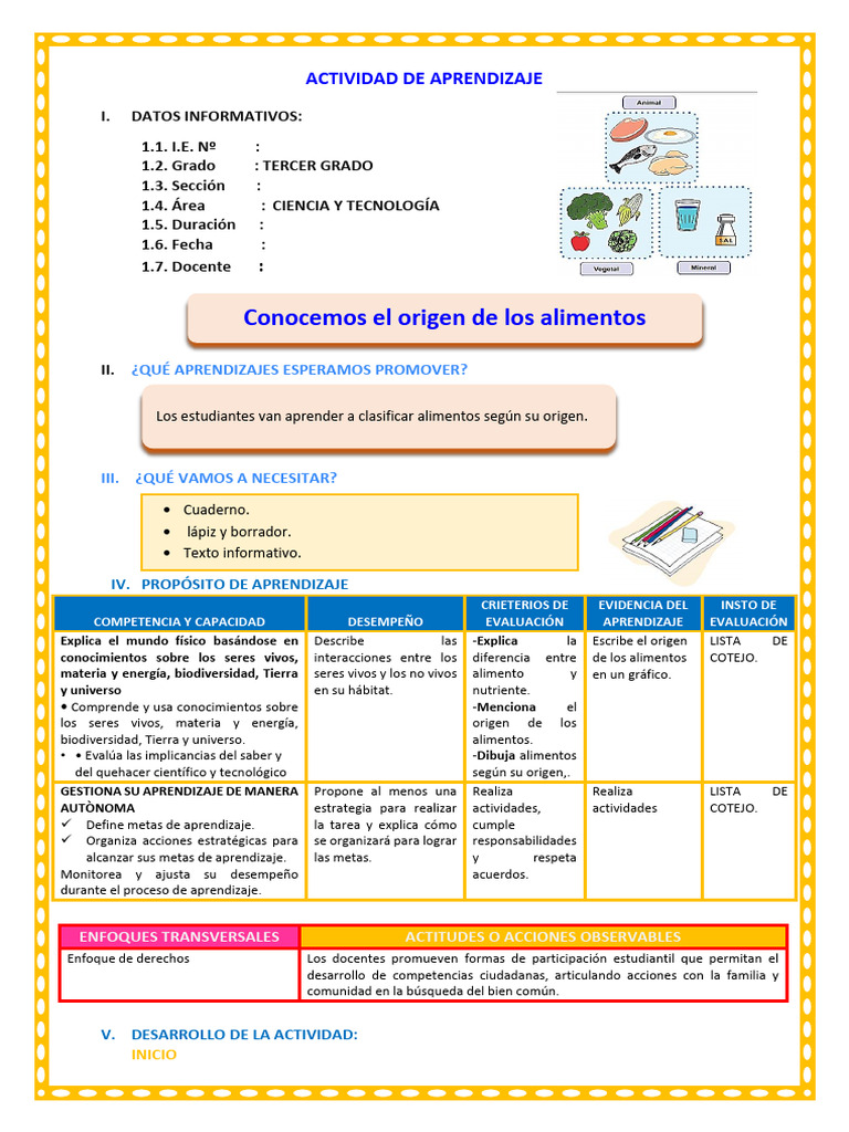 Origen de Los Alimentos 3ero | PDF