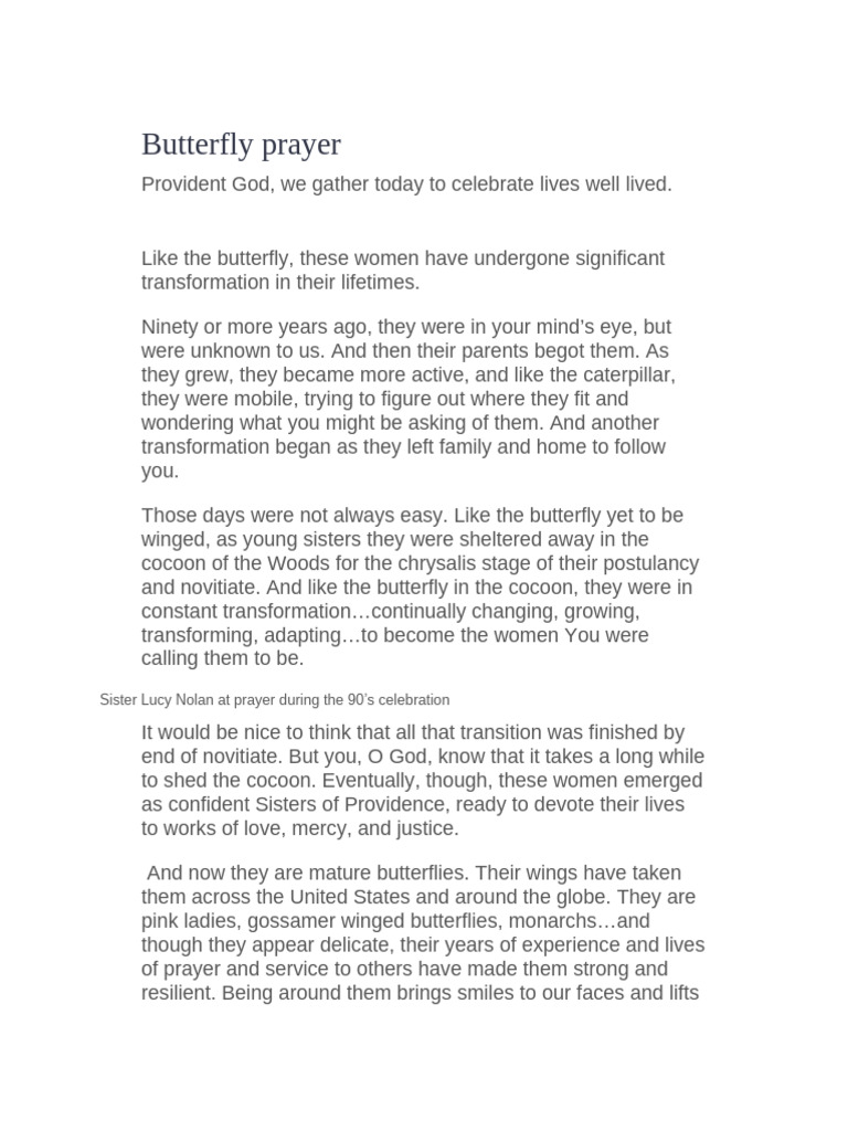 Butterfly Transformation Prayer | PDF | Faith | Pupa