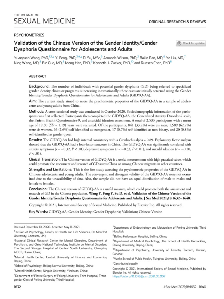 Validation of The Chinese Version of The Gender Identity-Gender ...
