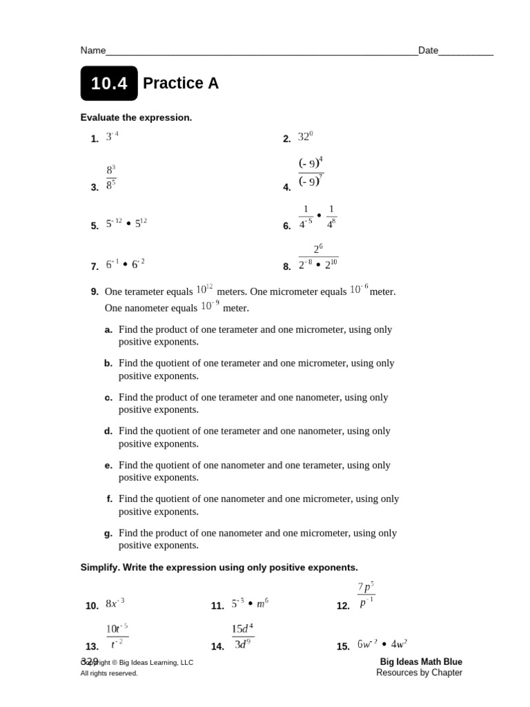 Practice A and B Worksheets 10.4 | PDF