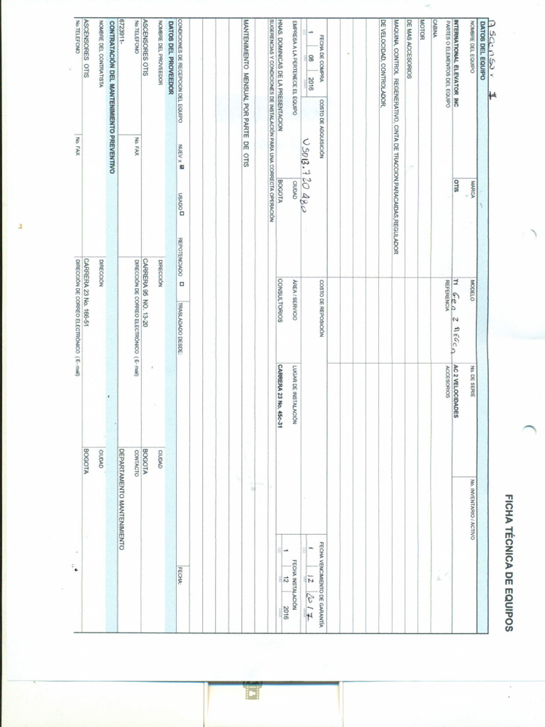 Ficha Tecnica Ascensores | PDF