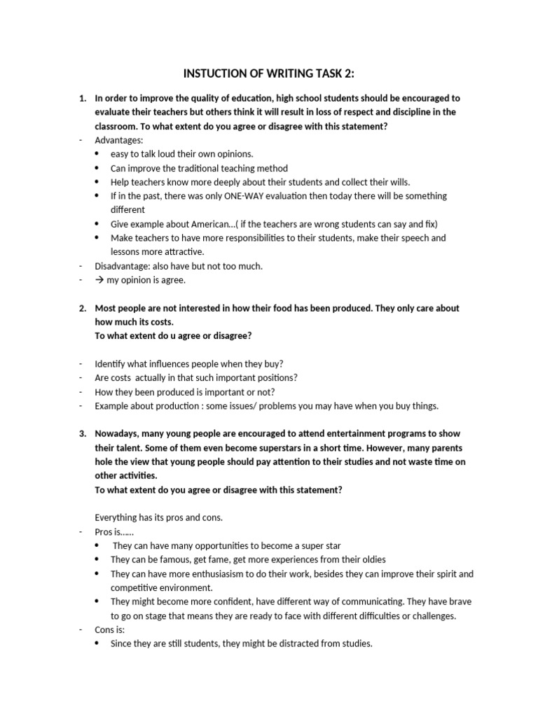 INSTRUCTION OF WRITING TASK 2 | PDF