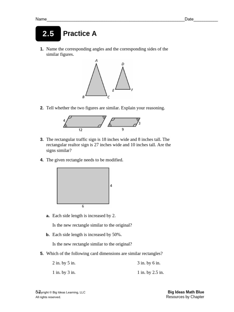 Practice A and B worksheets for 2.5 | PDF