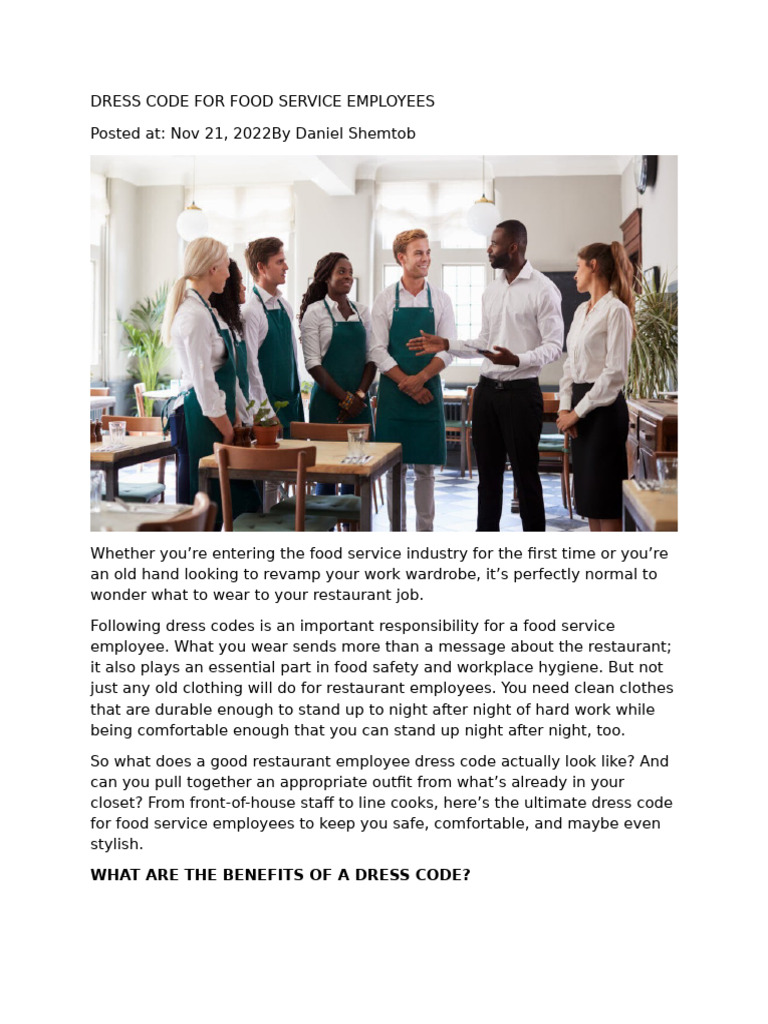 Dress Code For Food Service Employees | PDF