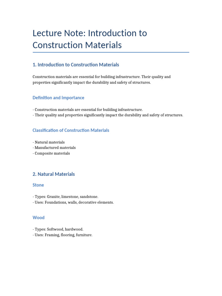 Lecture Note Construction Materials | PDF