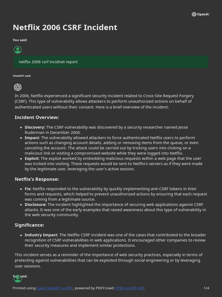 Netflix 2006 CSRF Incident | PDF