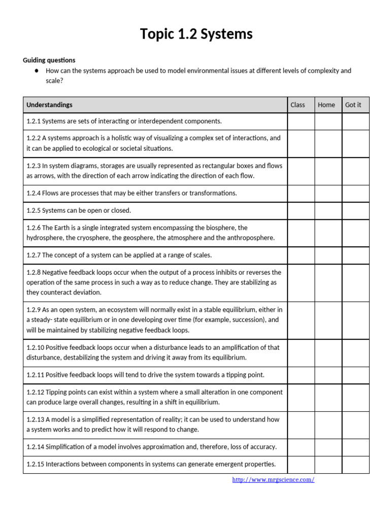 ESS Topic - 1.2 - Systems - Workbook | PDF | Earth | Science & Mathematics