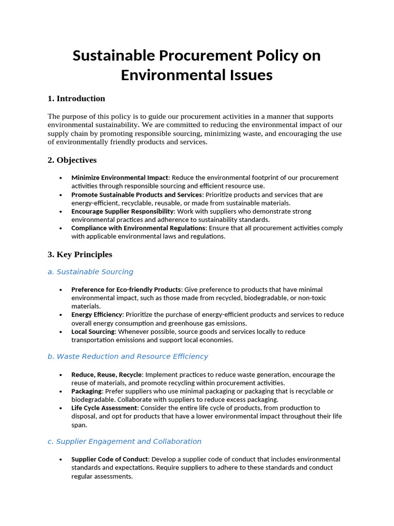 Sustainable Procurement Policy On Environmental Issues | PDF