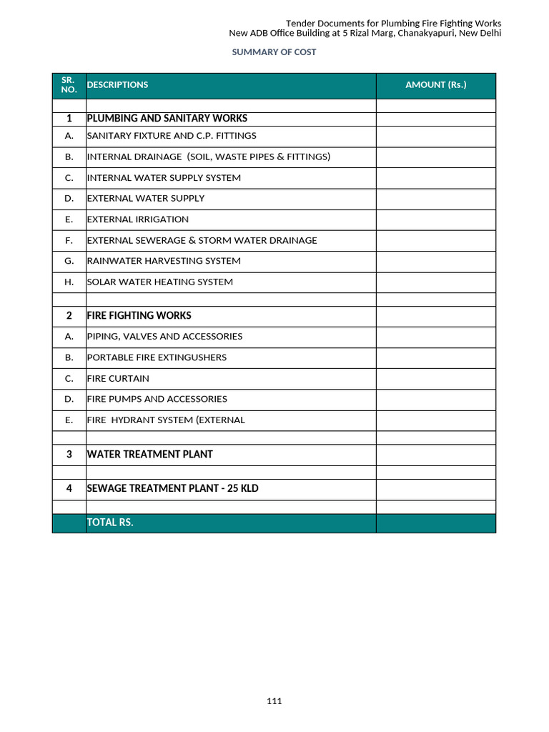 BOQ - Plumbing and Fire Fighting - 18.03.2023 | PDF