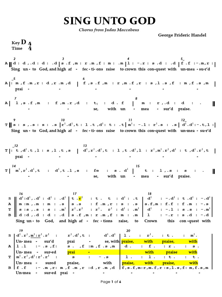 SING UNTO GOD Judas Maccabeus - 1 | PDF