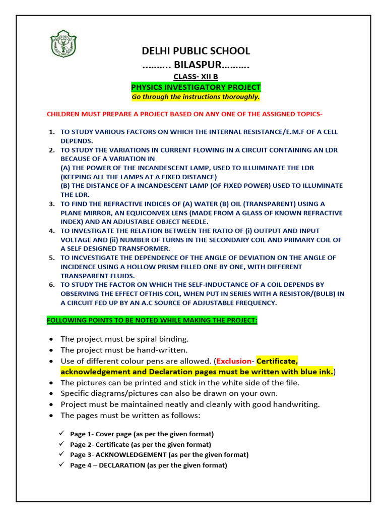 Physics Project Topics for XII B | PDF | Inductor | Transformer