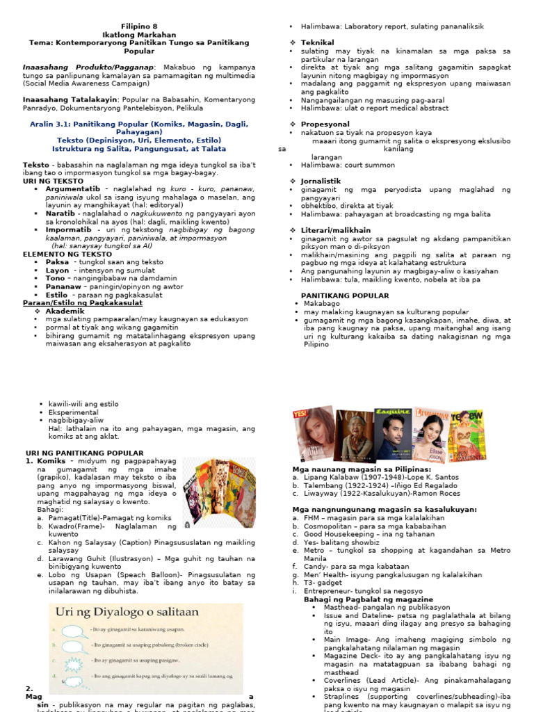 Pagsusuri ng Panitikang Popular | PDF | Information And Communications ...