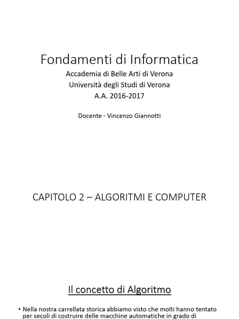Capitolo 2 - Algoritmi e Computer | PDF