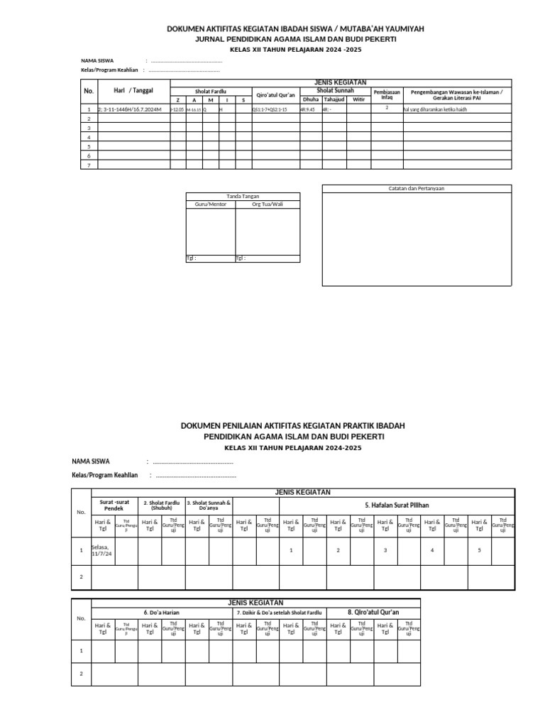 Jurnal PAI Klas XII 24-25 | PDF