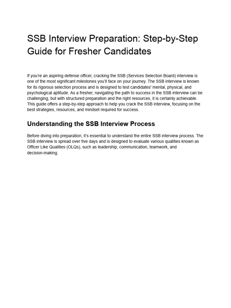 SSB Interview Preparation_ Step-By-Step Guide for Fresher Candidates | PDF