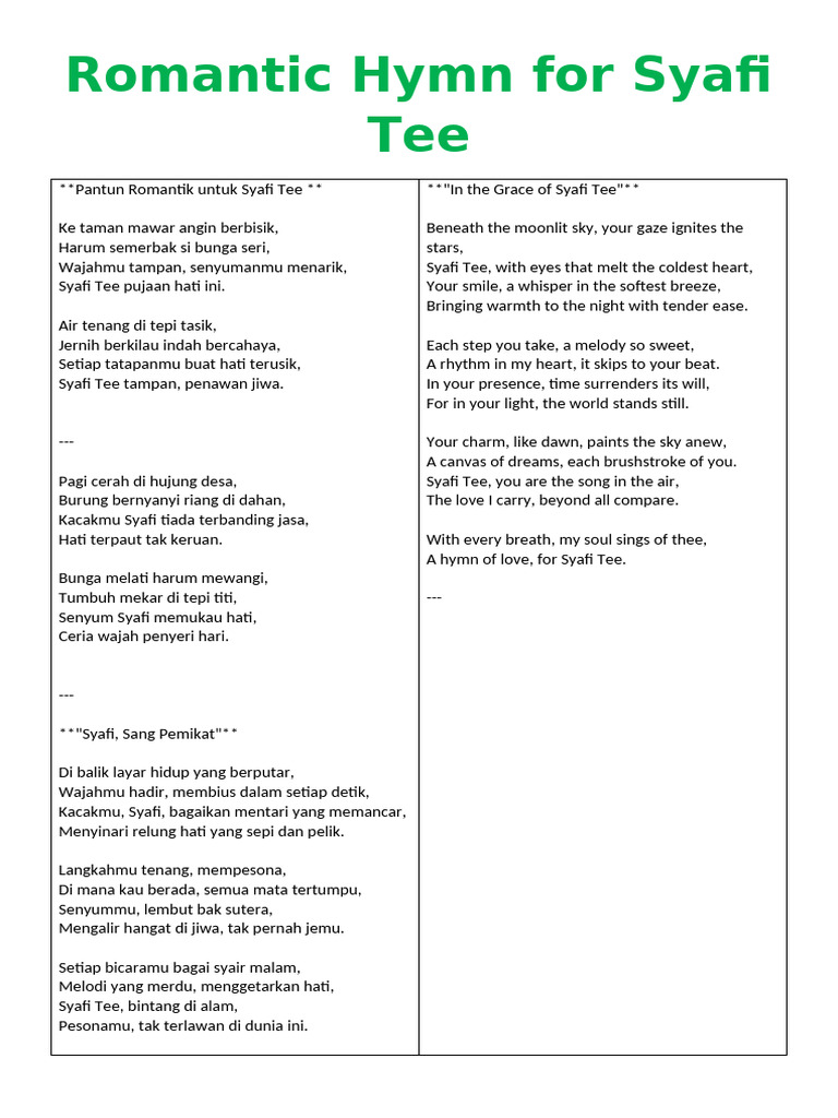 Romantic Hymn For Syafi Tee | PDF