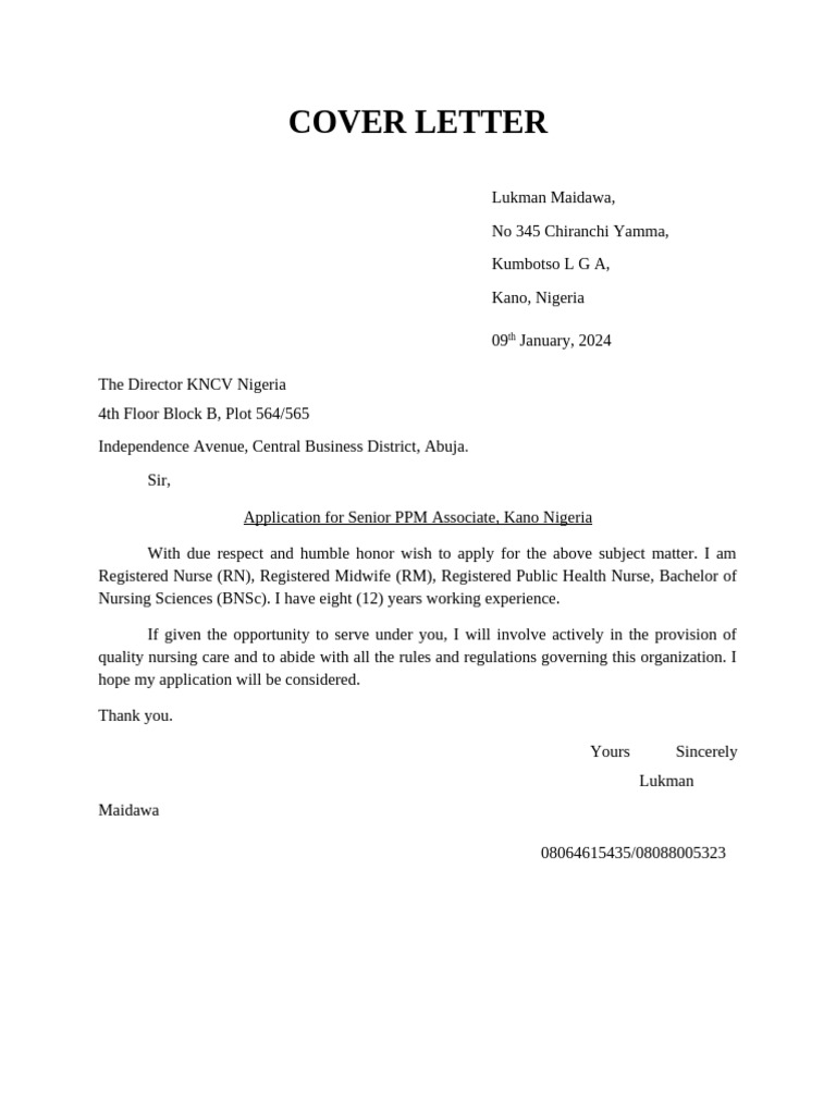 Lukman Maidawa Cover Letter and CV | PDF