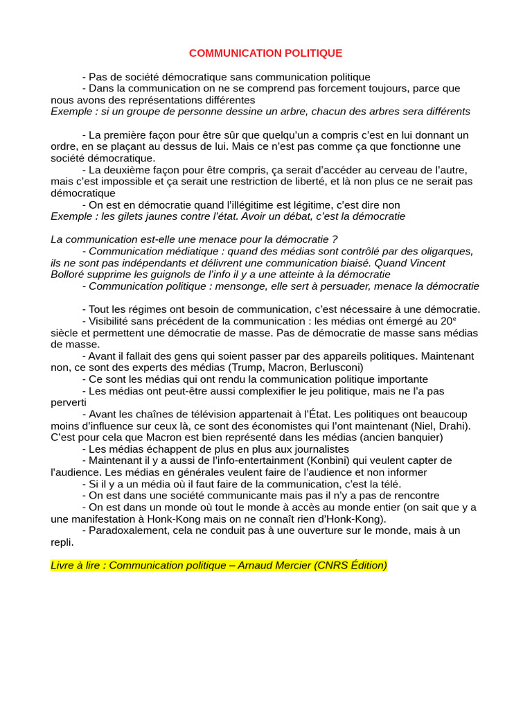Cours de Communication Politique | PDF