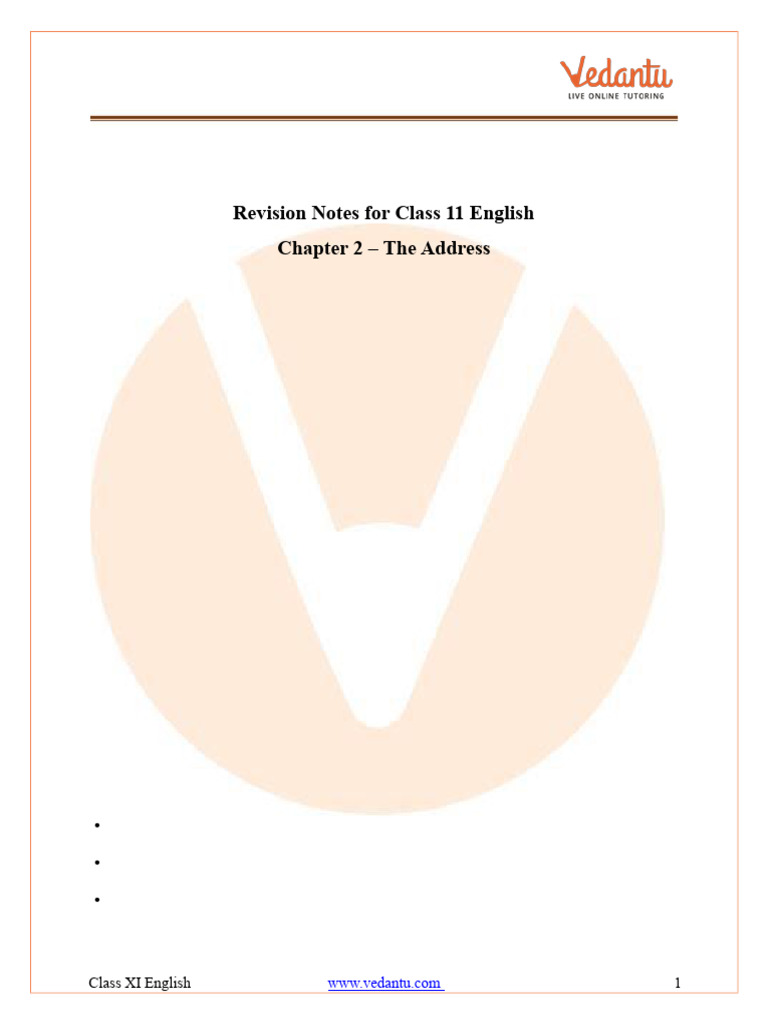 CBSE English Snapshots Chapter 2 The Address Class 11 Notes - FREE PDF ...