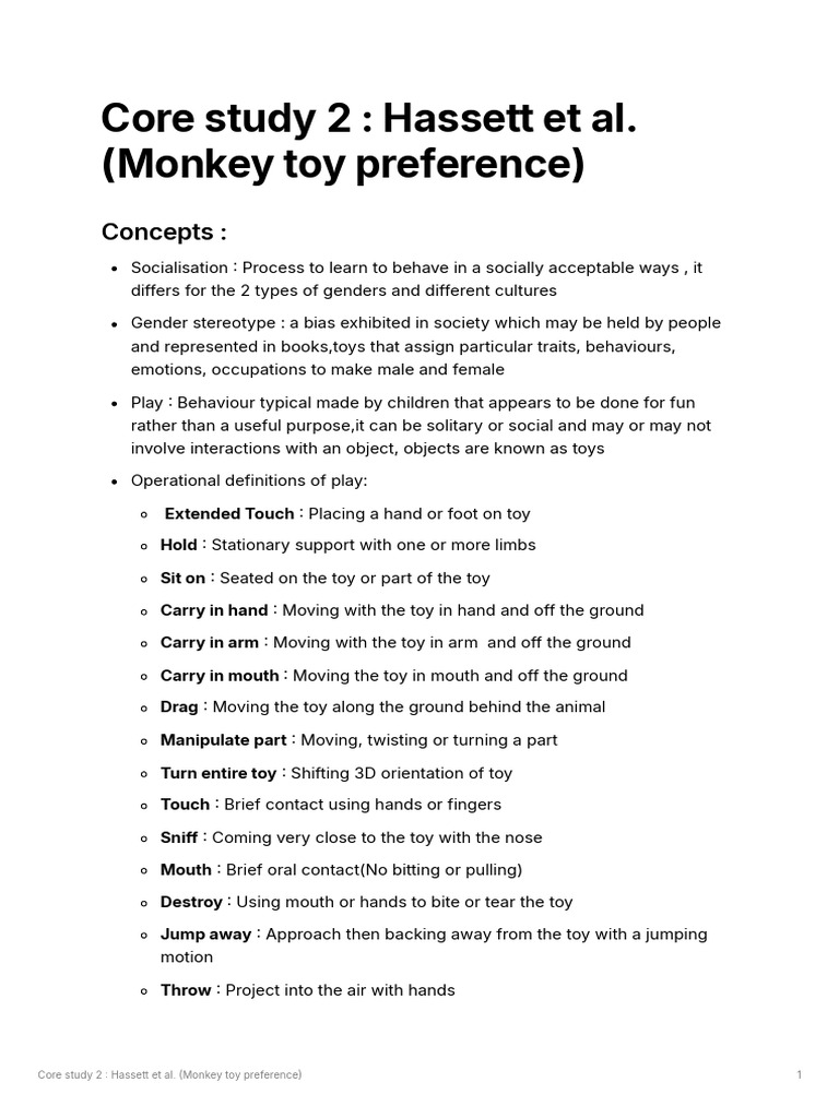 Core Study 2 - Hassett Et Al. (Monkey Toy Preference) | PDF