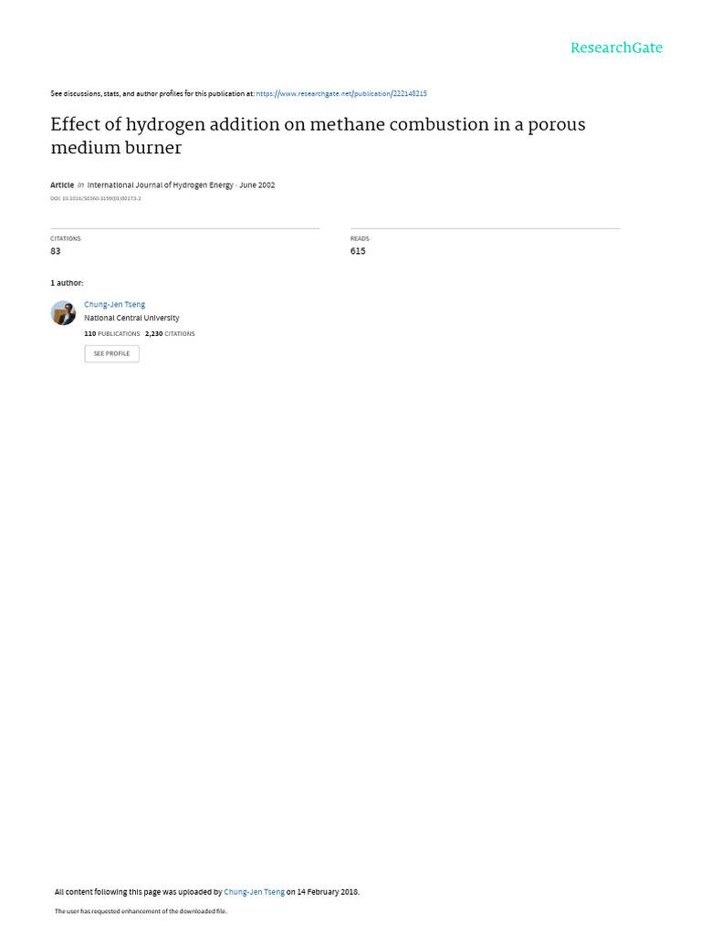 Effect of Hydrogen Addition On Methane Combustion in A Porous Medium Burner | PDF