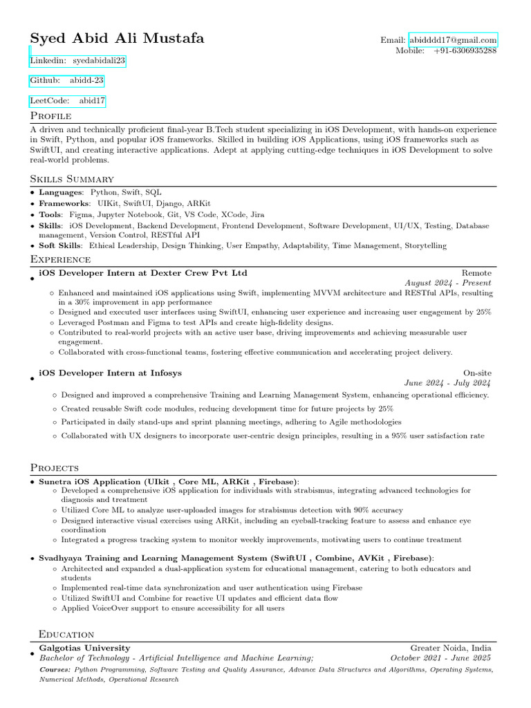 Abid S iOS Resume | PDF | Ios | Business