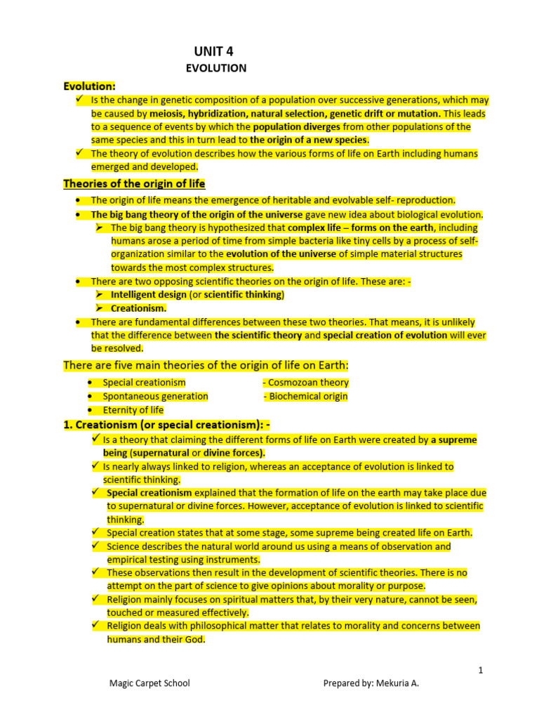 UNIT 4 Evolution - Final - Grade 12_102917 | PDF