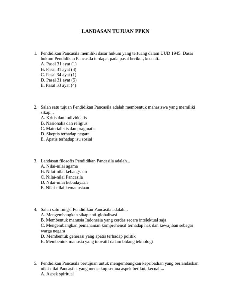 Soal LANDASAN TUJUAN PPKN | PDF