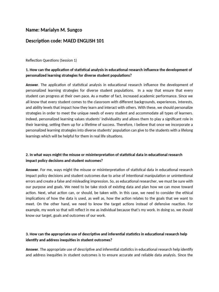 10 Reflection Questions | PDF