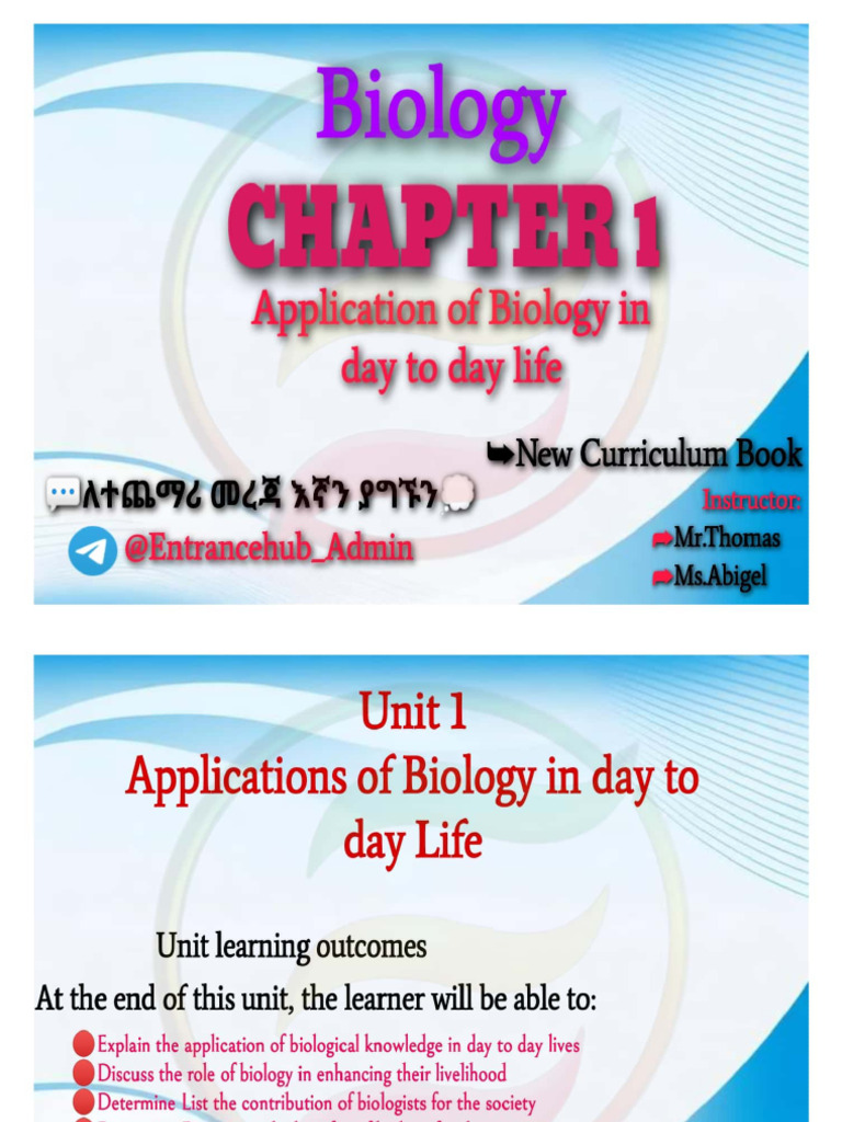 EH Biology Grade 12 Unit - 1 New Curriculum | PDF