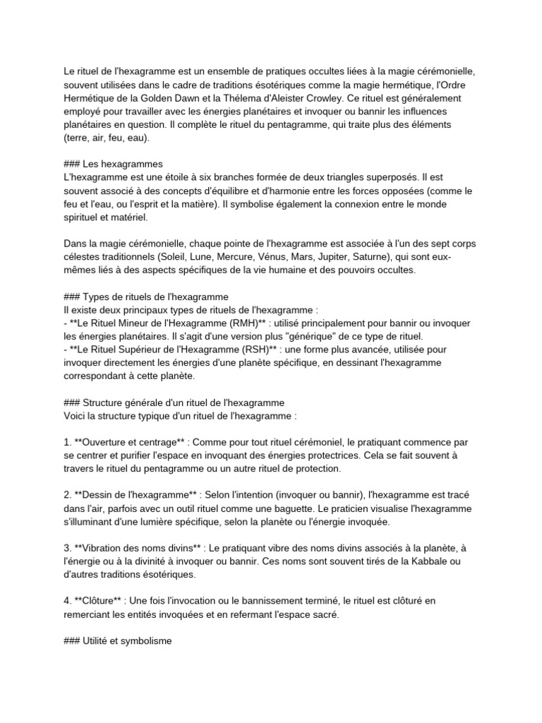 Le rituel de l'hexagramme est un ensemble de pratiques occultes liées à ...